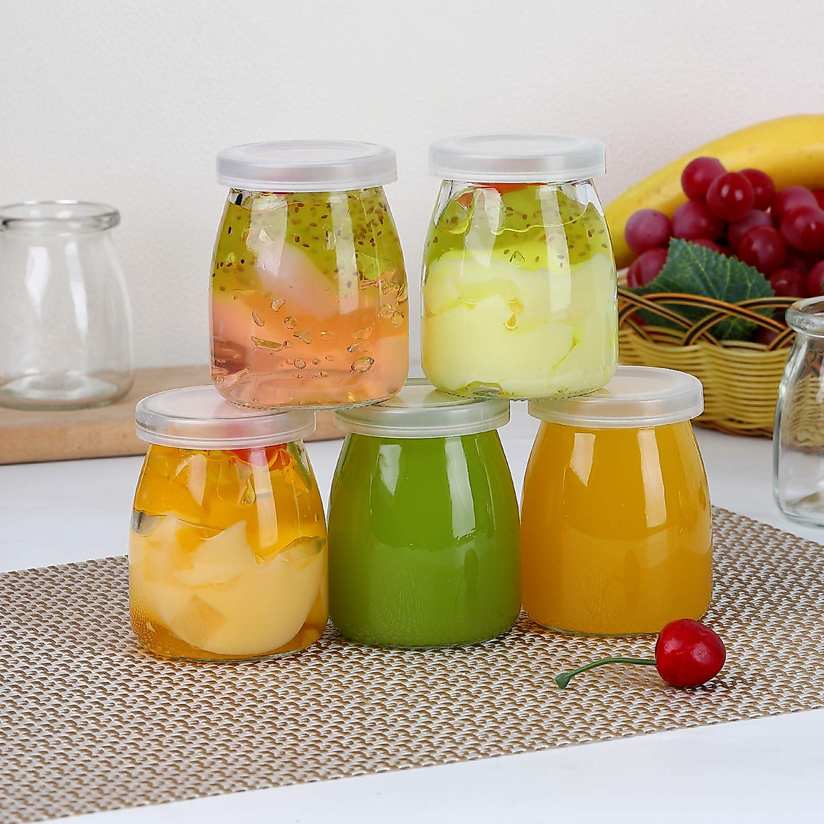 40 Pack 6.7 oz Clear Glass Jars With PE Lids,Glass Yogurt Container,Glass Pudding Jars Yogurt Jars for Milk,Jams,Jelly,Mousse,Honey and More