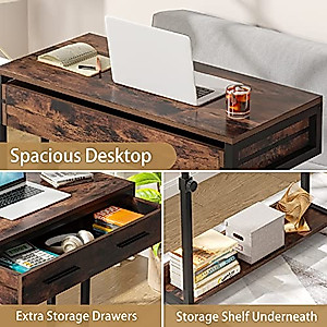 Tribesigns Portable Desk with Drawers, Mobile Laptop Desk with Wheels, Couch Desk Sofa Side Table Bed Desk, Small Standing Desk for Home Office