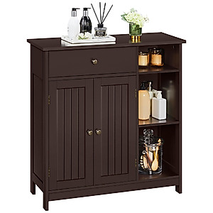 Yaheetech Bathroom Floor Cabinet, Kitchen Freestanding Storage Organizer, Large Side Cabinet with Doors, Drawer & Adjustable Shelves for Living Room, Entryway, 12" D x 29.5" W x 31.5" H, Espresso