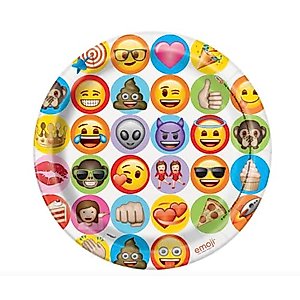 Round Dinner Paper Plates - 9", Celebration Emoji, 8 Pcs
