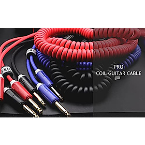 Aestivate Coiled Guitar Cable Electric Instrument Cable 20 ft Curly Instrument Cable Coil Guitar Cable Stretchable Straight to Straight Dual Straight Plugs (Black)