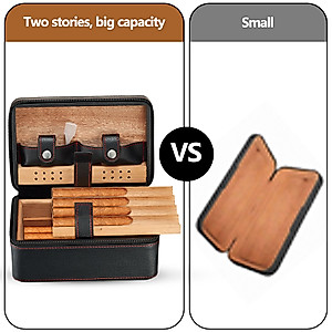 SEEJI Travel Cigar Humidor Box Case - Double Layer Design with Cedar Wood, Large Capacity for 8-10 Cigarsfor Father's Day and Christmas (Black)