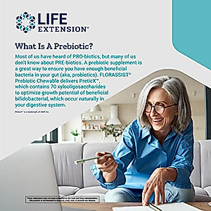 Life Extension FLORASSIST Prebiotic Chewable (Strawberry) - Microbiome Prebiotics Supplement for Intestinal, Colon & Digestive Health - Non-GMO, Gluten-Free, Vegetarian – 60 Chewable Tablets