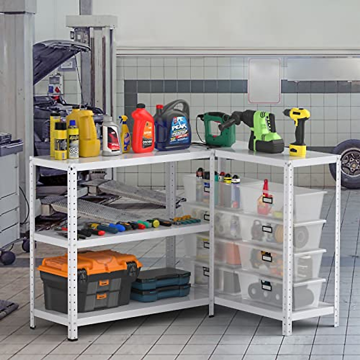 Tangkula Garage Storage Shelves for Free Combination, 5-Tier Heavy Duty Metal Shelving Unit, Multipurpose Organizing Rack for Basement Warehouse Garage, Simple Assembly, 39 x 16 x 74 Inch (1, White)