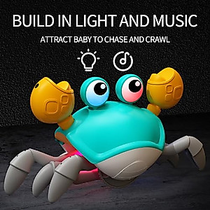 Deejoy Green Crawling Crab Toys with Light Up, Interactive Musical Toy with Automatically Avoid Obstacles, USB Rechargeable, Fun Moving Toy for Babies, Toddlers and Kids