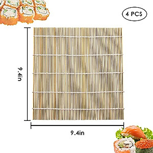 LEEFONE 4 PCS 9.5" x 9.5" Natural Bamboo Sushi Rolling Mat