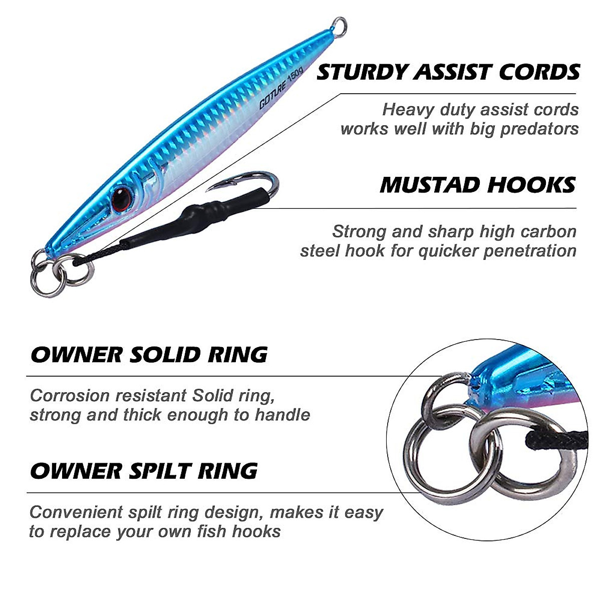 Goture Fishing Jig 80-200g with Assist Hook, Vetical Jig Saltwater, Speed Fast Jigging Spoon Lure, Deep Sea Fishing Lures for Tuna, Kingfish, Bluefin, Yellowfin, Snappers, Groupers, Striper, Salmon