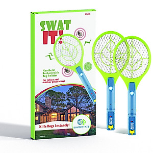 SWAT IT! Handheld Bug Zapper Racket, Rechargeable Electronic Fly Swatter Zapper, 4000 Volt, USB Charging Cable, 2 Pack (Mini)