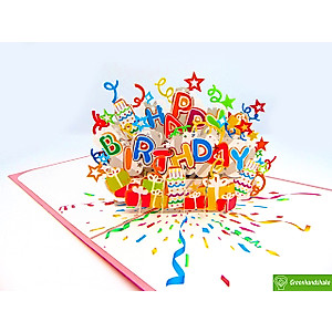 GREENHANDSHAKE Happy Birthday, Pop Up Card, 3D Popup Greeting Cards, for Birthday | 6" x 6"