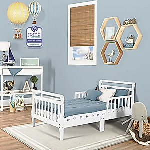 Dream On Me Classic Sleigh Toddler Bed in White, JPMA Certified, Comes with Safety Rails, Non-Toxic Finishes, Low to Floor Design, Wooden Nursery Furniture