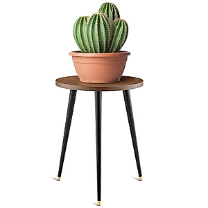 KINNARY Indoor Plant Stand, Mid Century Wood Plant Stand Plant Table for Flower Pots, Heavy Duty Metal Tall Plant Holder, Modern Home Decor Small Round Side End Table (11.8"x16")