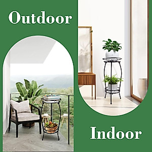 Kataslly 2 Pack 2 Tier Metal Plant Stands Indoor Outdoor, Tall Wrought Iron Flower Pot Shelf for Multiple Plants, Corner Plant Holder Rack for Patio Garden Kitchen Balcony Living Room