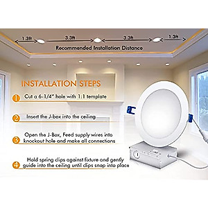 CLOUDY BAY 6 inch 3000K/ 4000K/ 5000K 3 Color Temperature Selectable,Dimmable Recessed Lighting 15W CRI90+,Ultra Thin LED Recessed Light with Junction Box,IC Rated, Air Tight,ETL/JA8,White,6 Pack