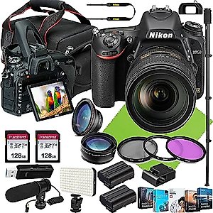Nikon D750 DSLR Camera with 24-120mm Lens+Case+Lens Filters+Commander Starter Kit+Case+2x128 GIG Memory+LED Light+Monopod+Shot-GunMicrophone(29PC) Bundle (Renewed)