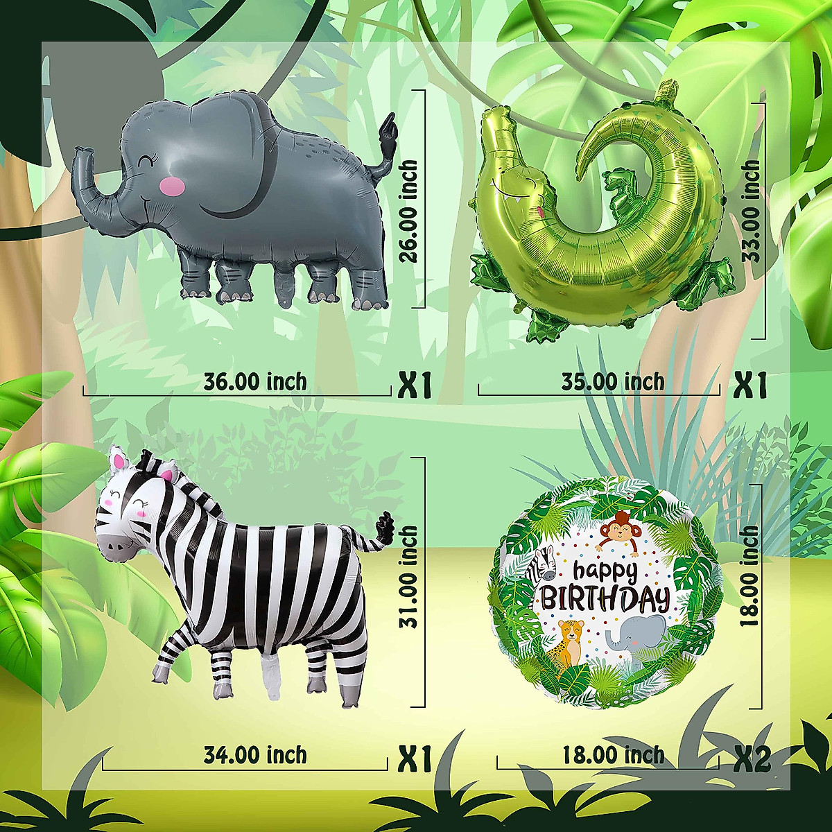 uoyoi 9Pcs Safari Jungle Animal Balloons,Wild One Birthday Decorations Baby Shower Jungle Safari Party Supplies Favors,Kids Elephant Monkey Lion Giraffe Leopard Zebra Crocodile Balloon