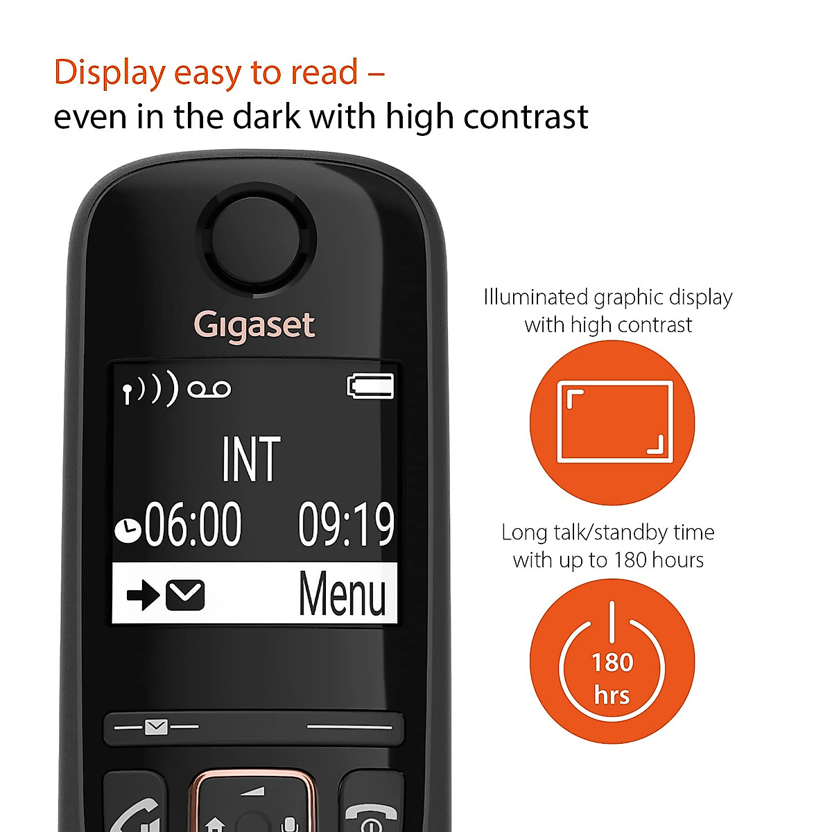 Gigaset A694A Trio - Three Cordless Phones - answering Machine - Caller ID - high Contrast Display - Brilliant Voice Quality HSP - Long Standby time 180 Hours - Made in Germany, Black
