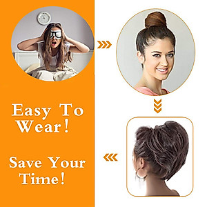 AQINBEL Messy Bun Hair Piece,Straight Hair Buns Hair Piece Short Hair Ponytail Extensions Tousled Updo Bun Hair Pieces with Elastic Rubber Band for Women (Light Ash Brown & Bleach Blonde)