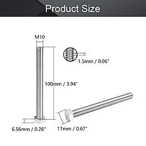 MroMax 4Pcs M10 x 100mm Hex Head Screws Bolts, 304 Stainless Steel 18-8, Fully Threaded, External Hex Drive, for Mounting Chair, Handles, Rail, Pump, Wheels, Antenna Parts, Boat and Plastic Bumpers