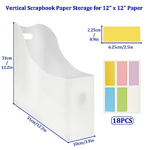 Rebehari 12"x12" Paper Storage Organizer, Vertical Scrapbook Paper Storage with 12 Pcs Sticky Index Tabs, 6 Pcs Foldable Scrapbook Paper Storage Organizer for Files, Cardstock, Magazines, Documents