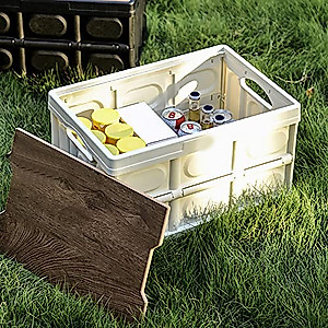 Alomejor 30L Storage Box Crate with Lid Folding Storage Box with Wooden Cover Panel for Home Outdoor(White)