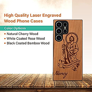 San Judas Tadeo -Custom Wood Phone Case for Samsung Phones With FREE Tempered Glass - Eco Friendly Case with Screen Protector for Samsung S23/S23+/S22+/S22 Ultra,S21/S21+/S21 Ultra Engraved Phone Case