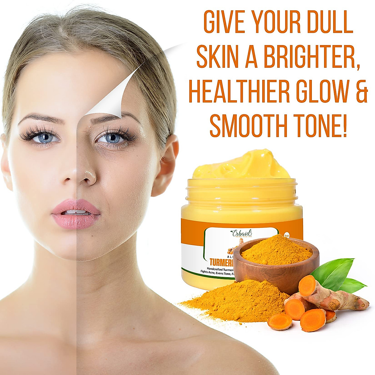 Turmeric Face Cream for Face & Body - All Natural Turmeric Skin Brightening Lotion - Turmeric Cleanses Skin, Fights Acne, Evens Tone, Fades Scars, Sun Damage, & Age Spots - Handcrafted Made in USA