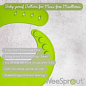 WeeSprout Silicone Baby Bibs - Set of 2 Silicone Bibs for Babies & Toddlers, Easy to Clean, Soft & Comfortable Silicone Bib, Wide Pocket Food Catcher, Adjustable Baby Bib