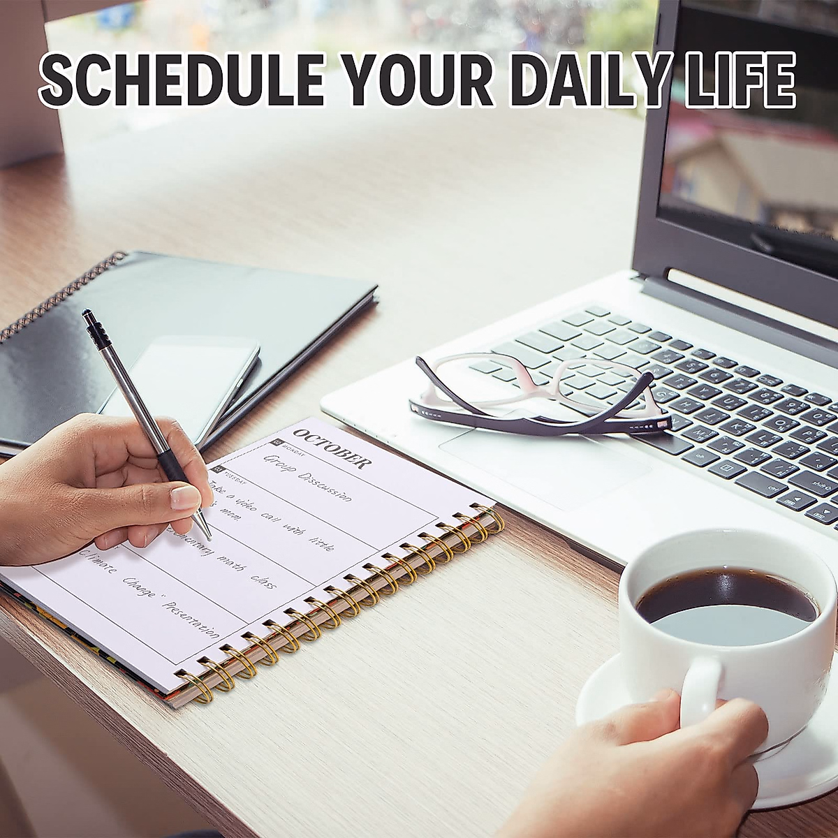 Hardcover Planner 2023-2024, 14 Months Daily Planner from JAN.2023 to FEB.2024, 8.5"x6" Portable Weekly Monthly Planner 2023-2024 Spiral Yearly Agenda with Hello Page, Elastic Closure, Inner Pocket