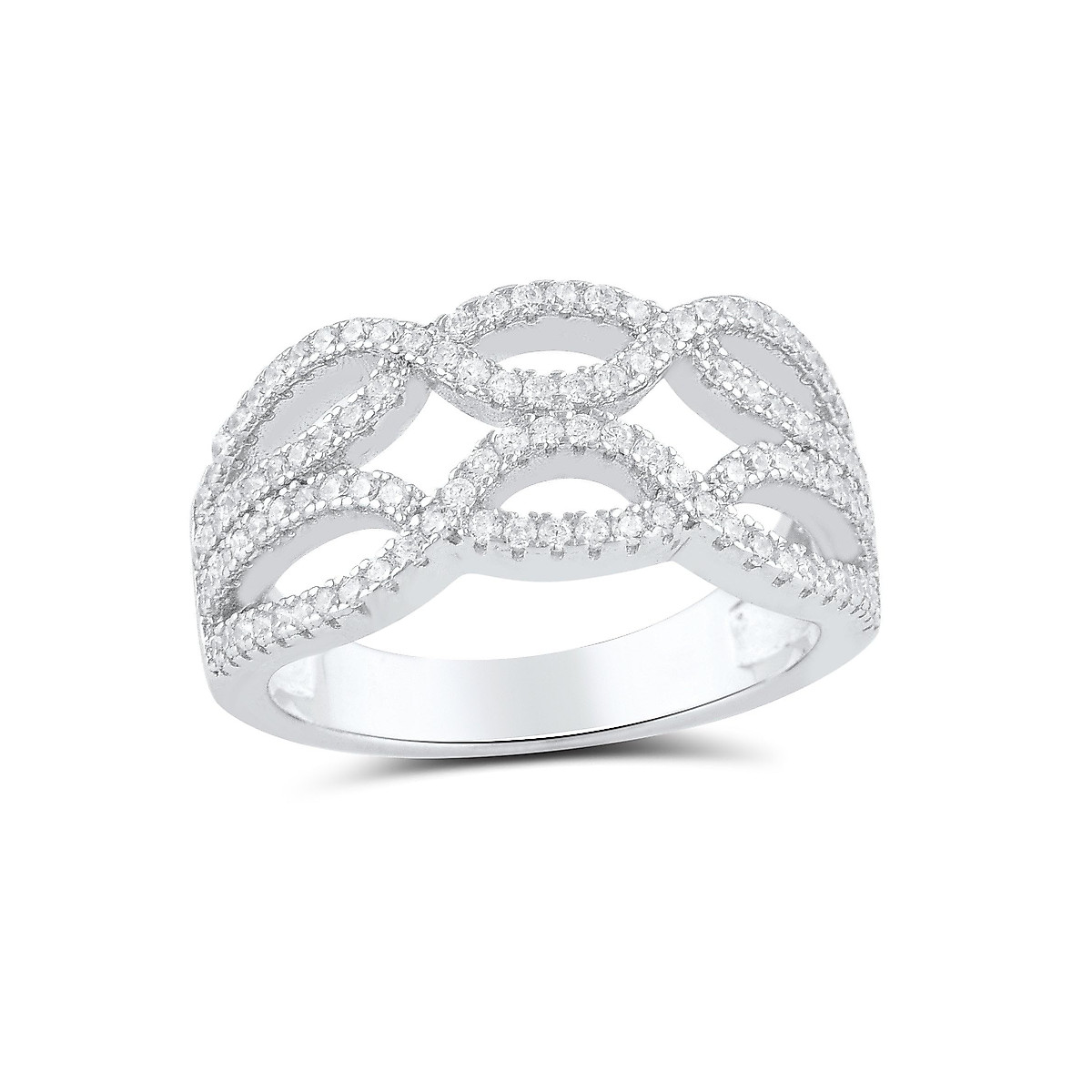 SILVERCLOSEOUT Rhodium Plated Sterling Silver Womens Cz Cubic Zirconia Stackable Braid Ring - Size 11