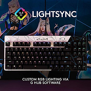Logitech G PRO K/DA Mechanical Gaming Keyboard, Ultra-Portable Tenkeyless Design, Detachable Micro USB Cable, 16.8 Million Color LIGHTSYNC RGB backlit keys - Official League of Legends KDA Gaming Gear