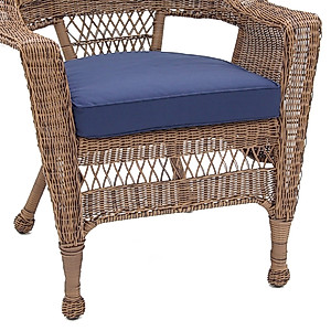 Jeco Wicker Chair with Blue Cushion, Set of 2, Honey/W00205-