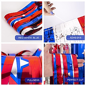 LOLStar 4th of July Decorations, Red White Blue 3 Pack America Star Tinsel Foil Fringe Curtains, Photo Booth Prop Streamer Backdrop for Independence Day, Memorial Day, Labor Day, Patriotic Party
