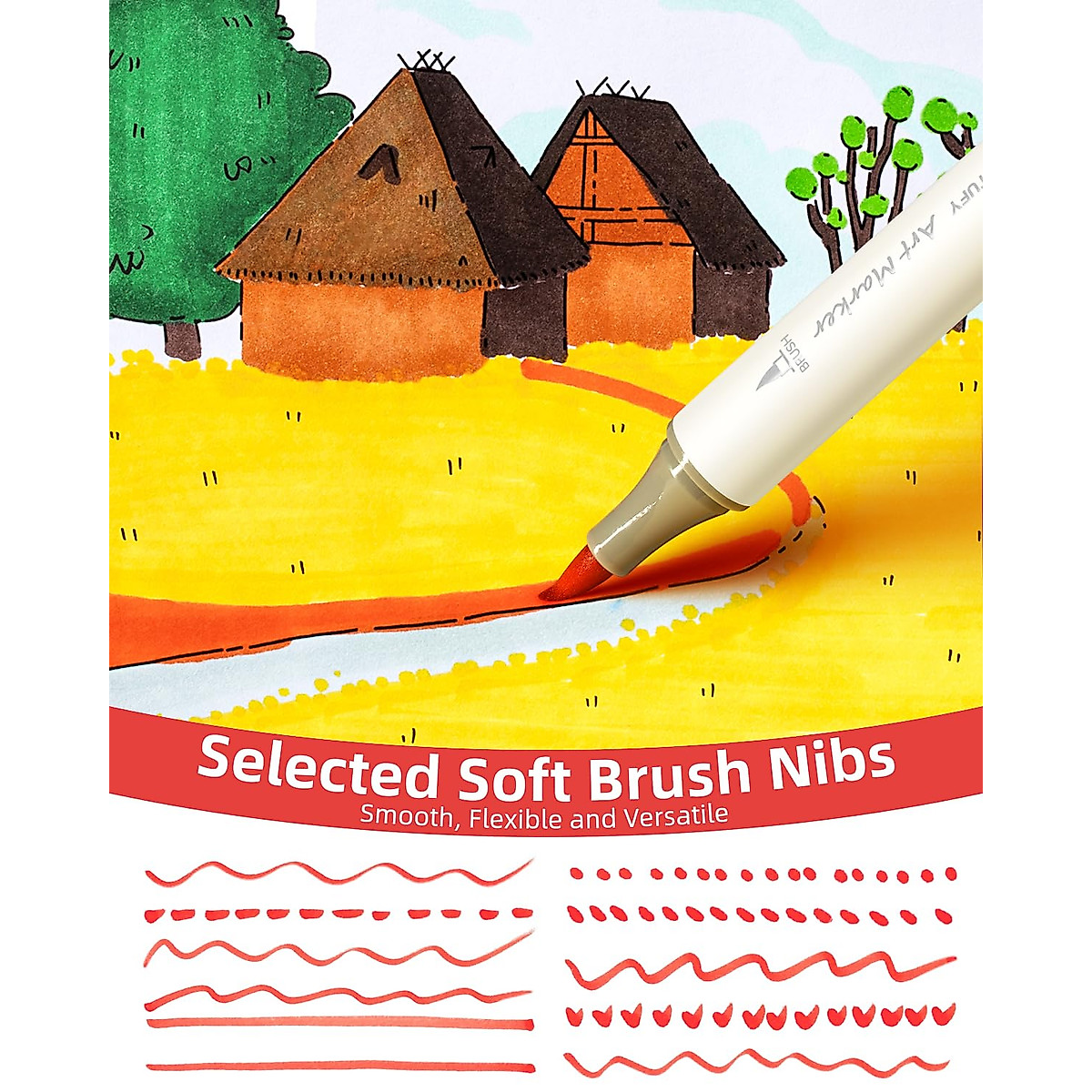 Simetufy 36 Colors Alcohol Markers Brush and Chisel Dual Tip, Coloring Alcohol Markers Set for Coloring Books Drawing Supplies, Basic Bright Colors