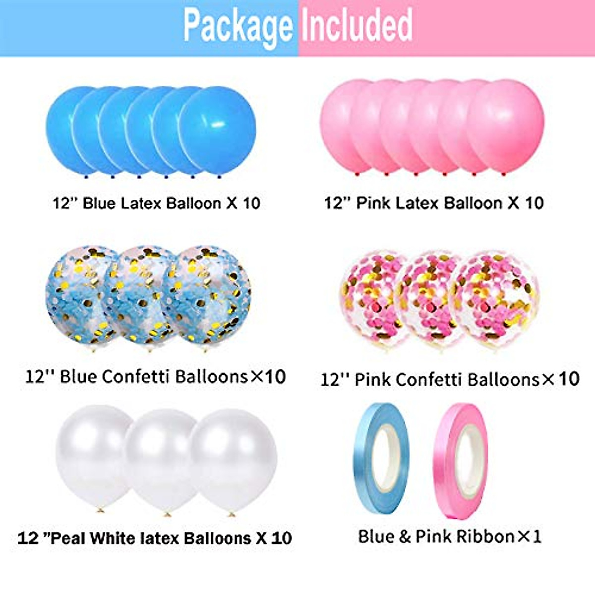 Gender Reveal Pink Blue Balloons , 12 inch Pink and Blue Confetti Latex Balloons For Birthday Baby Shower Gender Reveal Party Supplies and Decorations