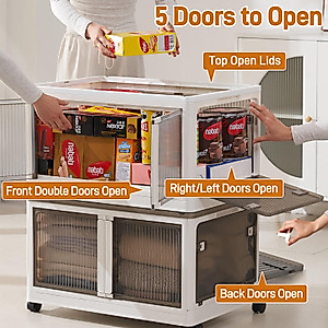 Fangtueh 90GAL Storage Bins with Lids, Stackable Storage Bins with Wheels, Collapsible Storage Bins with Doors, Large Plastic Storage Bins with Lid, Folding Storage Cabinet Container for Closet, White