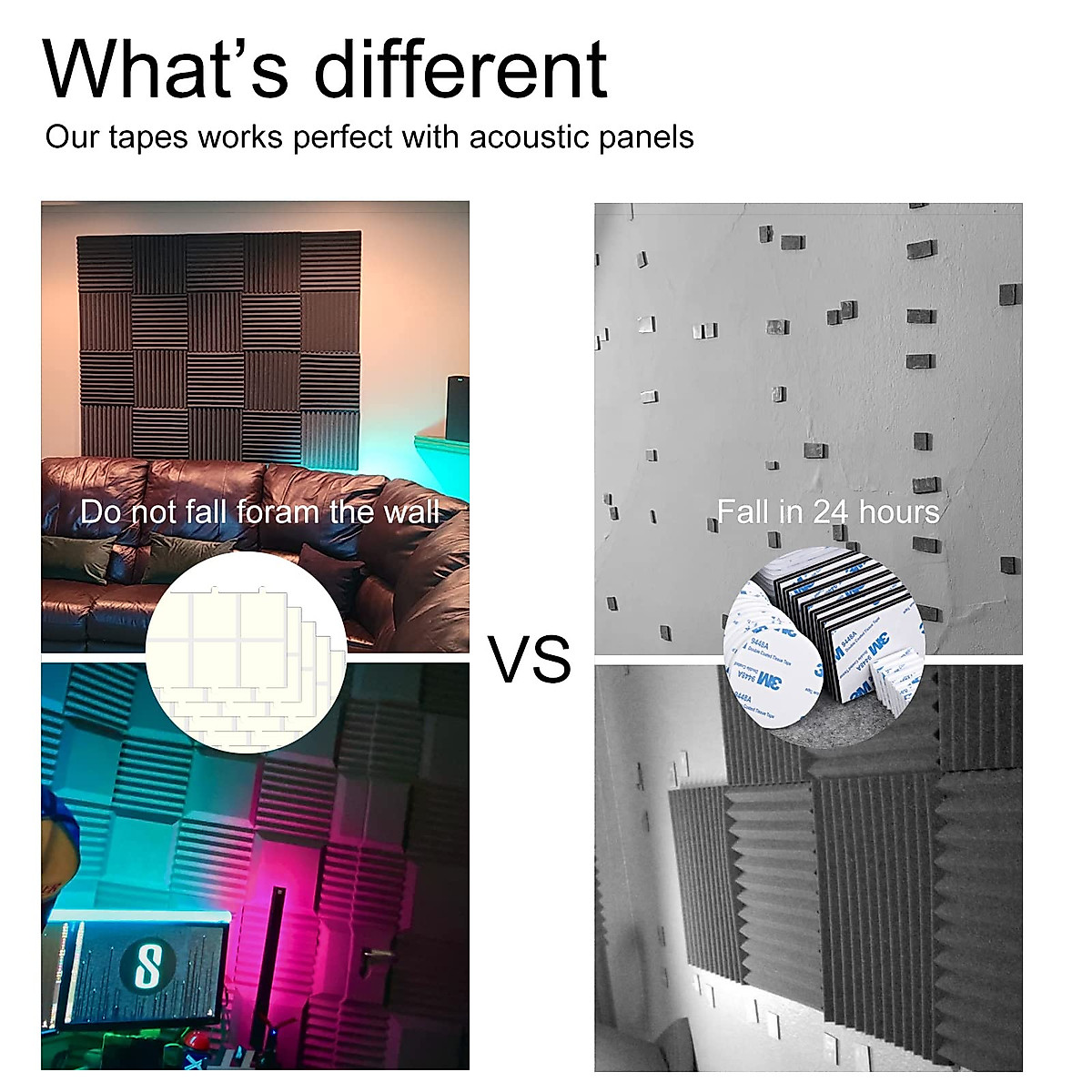 EGINO 60 Pack Double-Sided Adhesive Tape for Acoustic Soundproofing Foam Panels Strong Pad Mounting, Heavy Duty Wall Adhesive Squares