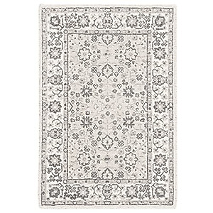 SAFAVIEH Restoration Vintage Collection Accent Rug - 2' x 3', Ivory & Silver, Handmade Distressed Wool & Viscose, Ideal for High Traffic Areas in Entryway, Living Room, Bedroom (RVT401G)