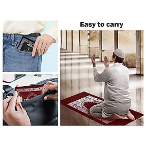 Abiyou 2 Pieces Prayer Mat, Musilm Prayer Mat, Polyester Prayer Rug, Portable Travel Prayer Mat, Travel Prayer Rug with Compass, for Muslim Prayer, Ramadan (60CMx100CM)