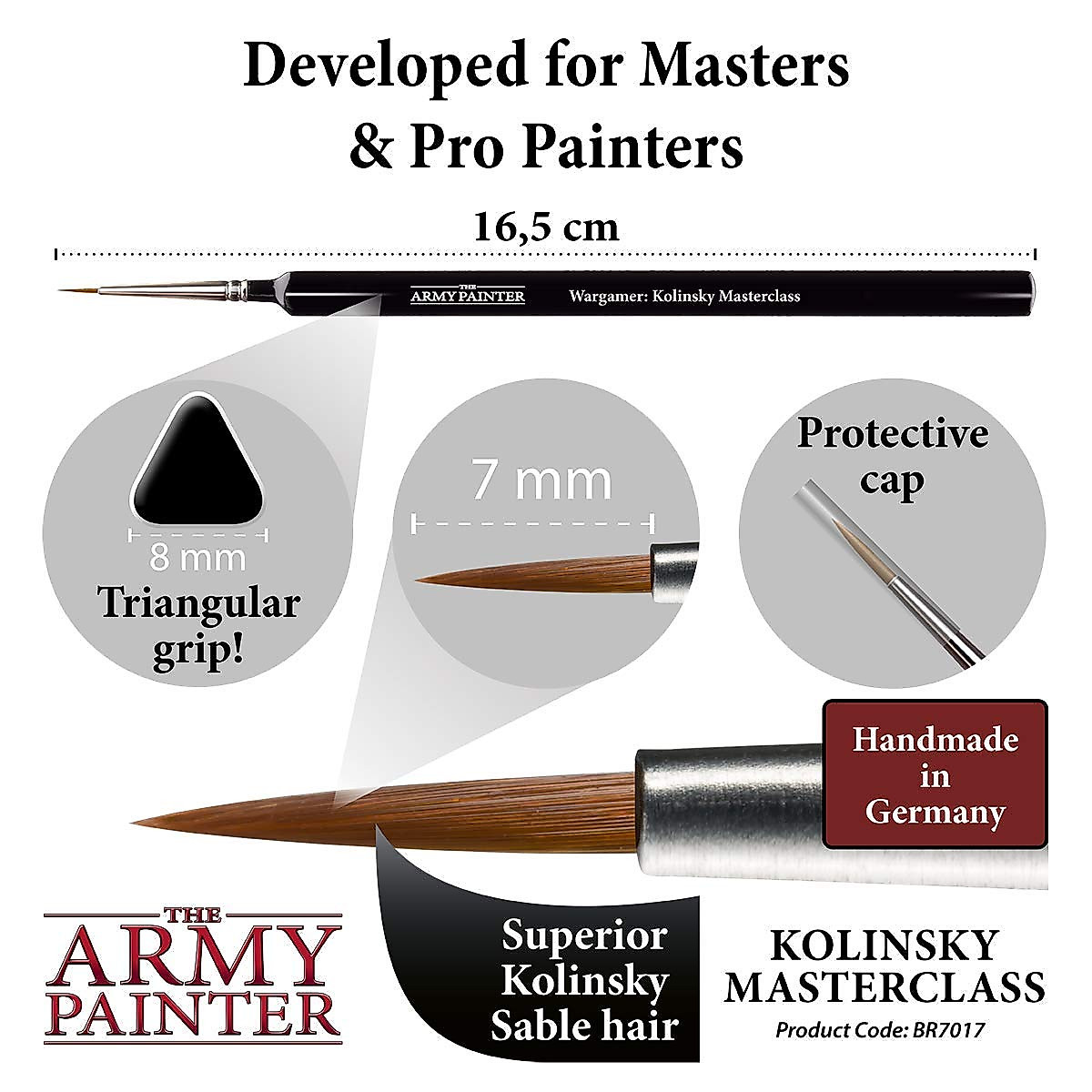 The Army Painter Masterclass Brush - Fine Detail Acrylic Paint Brushes with Kolinsky Sable Hairs – Small Paint Brush, Model Paint Brush & Fine Tip Paint Brushes for Miniature Watercolor Oil Painting