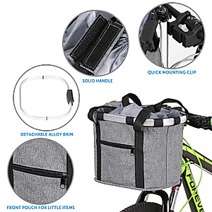 Lixada Bike Basket, Small Pet Cat Dog Carrier Bicycle Handlebar Front Basket Folding Detachable Removable Easy Install Quick Released Picnic Shopping Bag, Max. Bearing: 11lbs