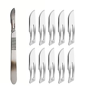KIMRDIABTE 10Pcs STERILE Scalpel Blades #10 with Scalpel Handle Suitable for Dermaplaning Cutting,Pedicure, Crafts,Modelling,Medical,Surgical Instruments,Equipment