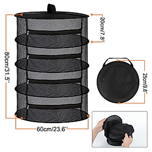 Desy & Feeci Herb Drying Rack- 4 Layer Folding Mesh Hanging Basket Dryer Net with Orange Zippers for Seeds Flowers Buds Plants Garden Outdoor Bumper Harvest(D24xH31 inch)