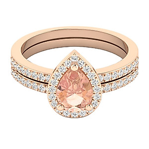 Dazzlingrock Collection 10K 7X5 MM Pear Morganite & Round Diamond Ladies Bridal Teardrop Engagement Ring Set, Rose Gold, Size 8.5