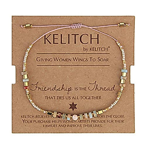 KELITCH Seed Beads Bracelet Handmade Braided Adjustable Charm Stand String Boho Friendship Chains Bracelets for Women