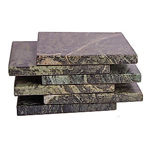 CraftsOfEgypt Set of 6 - Green Marble Stone Coasters Polished Coasters – 3.5 x 3.5 Inches (9x9 cm) Square – Protection from Drink Rings