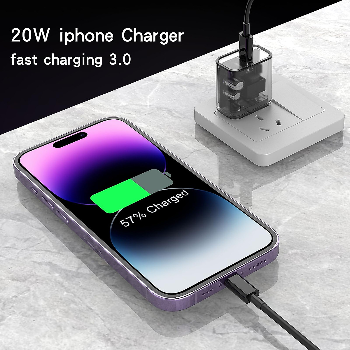 Phone Charger [MFi Certified] 3 Pack 20W PD USB C Wall Fast Charger Adapter with 3 Pack 6FT Type C to Lightning Cable Compatible for iPhone 14 13 12 11 Pro Max XR XS X,iPad (Transparent Black)