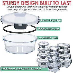 Glass Food Storage Containers with Lids - Hinged Locking Lids - 100% Leak Proof Glass Meal-Prep Containers Great for Lunch