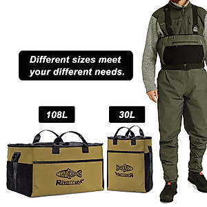 Riverruns Fishing Hunting Wader Bag with Vented Mesh, Waders Boots Bag, Fly Fishing Storage Bag for Fishing, Hiking, Camping (Khaki, XLarge 108L)