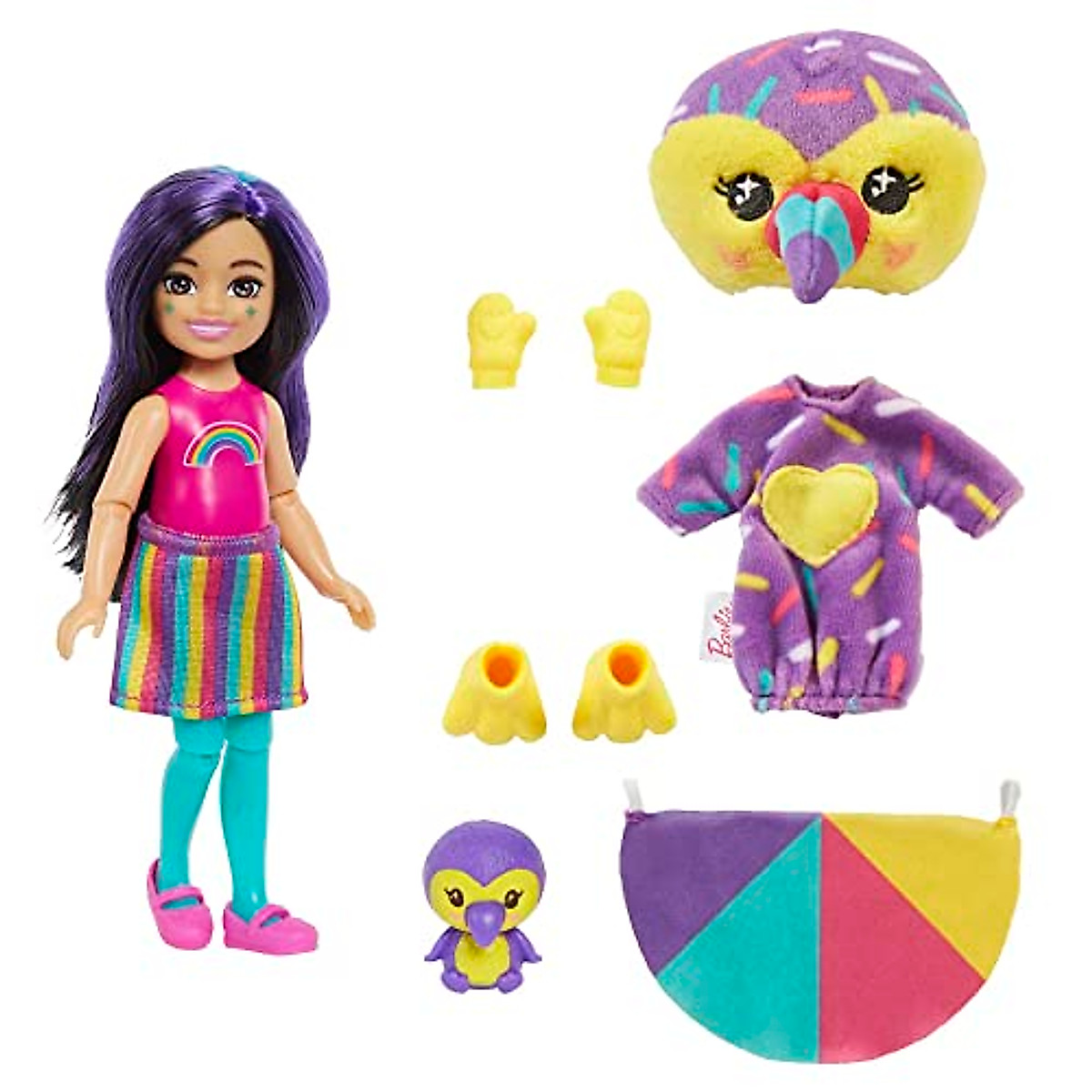 Barbie Cutie Reveal Chelsea Small Doll, Jungle Series Toucan Plush Costume, 7 Surprises Include Mini Pet & Color Change