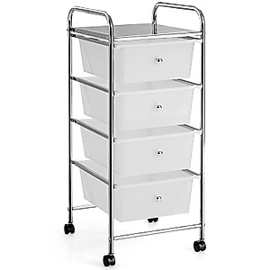 RELAX4LIFE Storage Drawer Carts Classroom Organization Rolling Carts with Wheels 4 Drawers -Craft Organizing Drawers with Plastic Drawers, Utility Cart for Office, School Storage Cart (Clear)
